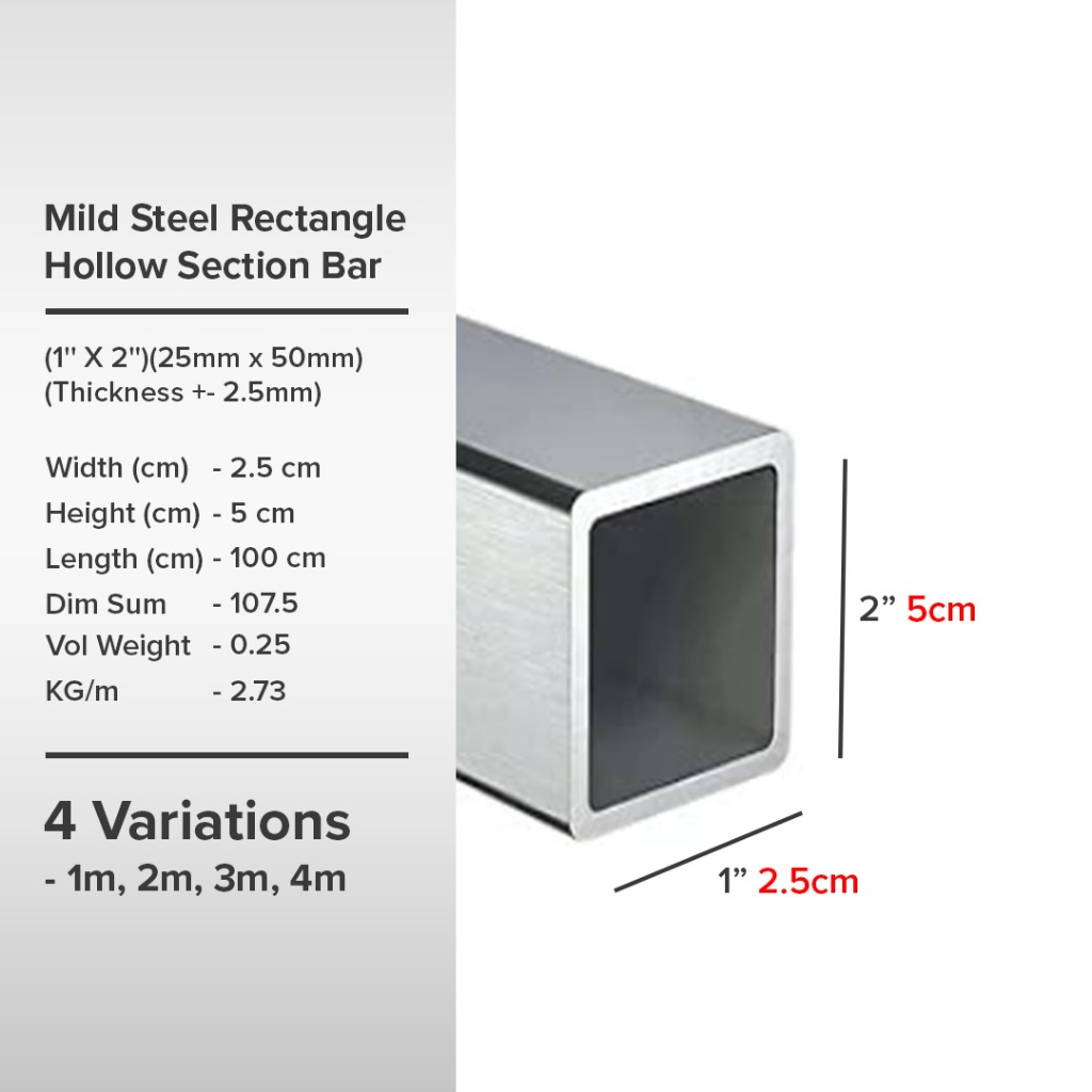 (1'' X 2'')(25mm x 50mm)(Thickness +- 2.5mm) Mild Steel Rectangle ...