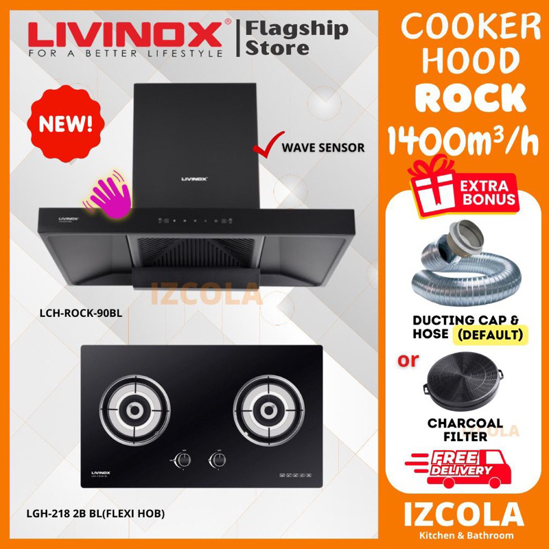 [AUTHORISED DEALER]LIVINOX LCH-ROCK X-90BL 1500m³/hr COOKER HOOD SET LCH-STONE-90BL/LCH-METAL ...