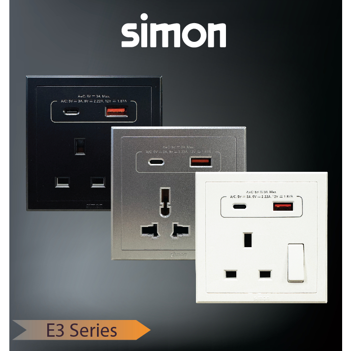 SIMON E3 Series 13A Switch USB Type A+C (SIRIM Approved) Multiple USB ...