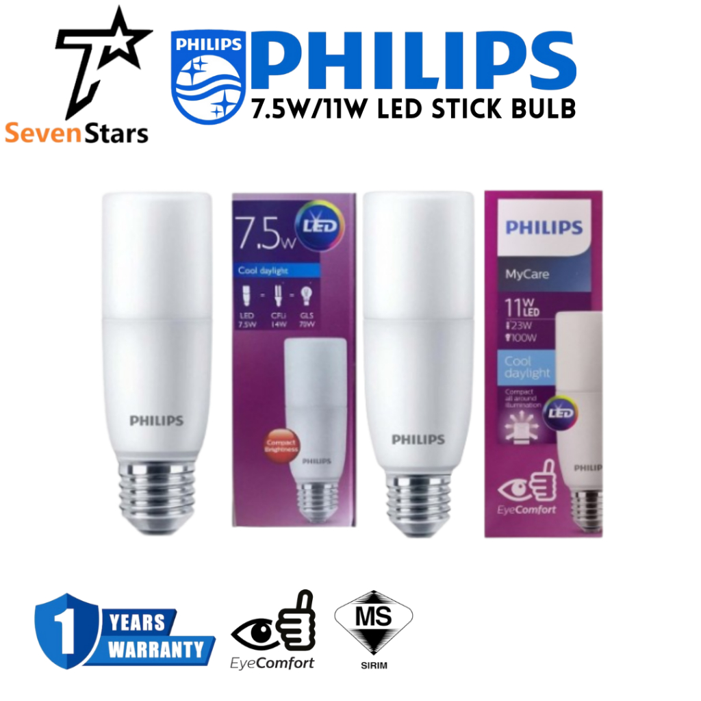 PHILIPS 5.5W /7.5W/11W LED STICK DAYLIGHT/COOLDAY LIGHT / WARMWHITE [E27][E14] | Shopee Malaysia