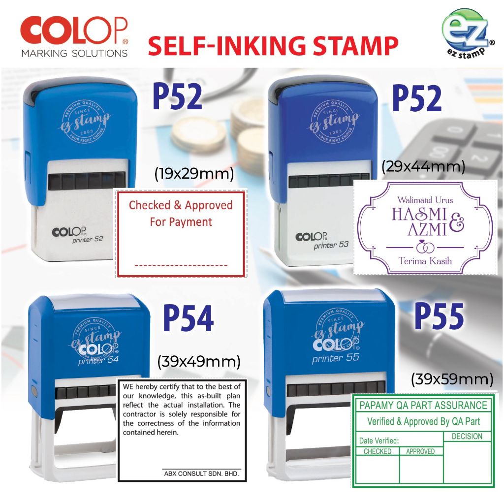 COLOP CUSTOM MADE RUBBER STAMP P52 | P53 | P54 | P55 COP 长正方形印章 /SELF INKING RUBBER STAMP ...