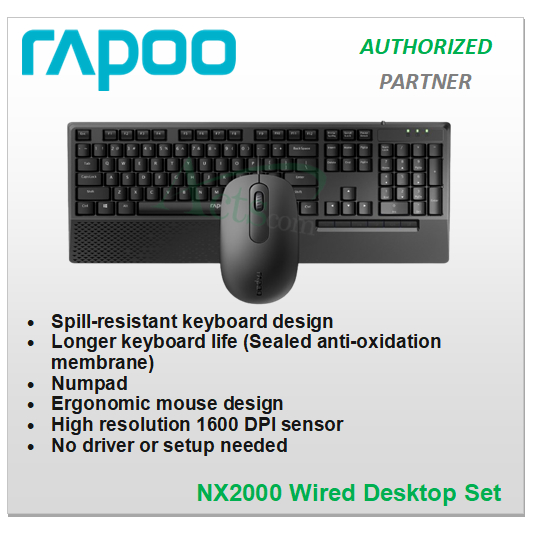 RAPOO NX2000 WIRED Desktop Keyboard Mice Set (No driver or setup needed ...