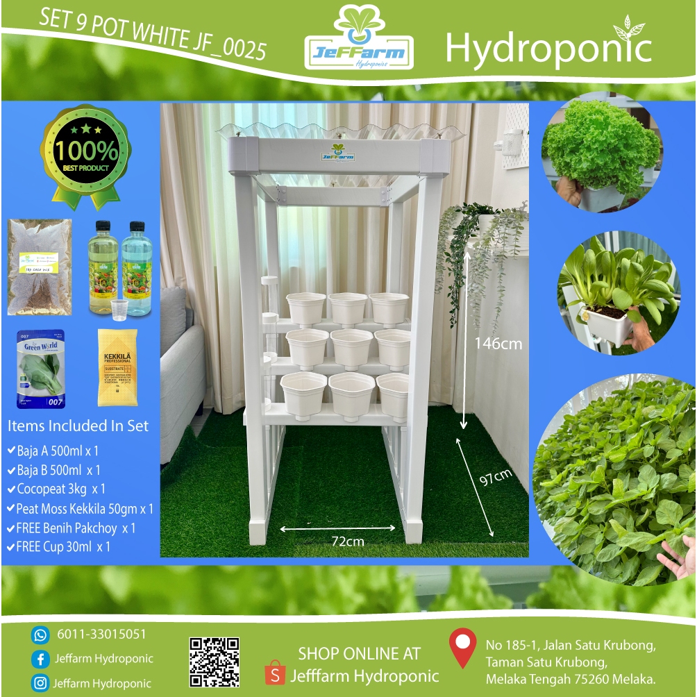 SET HYDROPONIC 9 POT WITH STAND + ROOF + COCOPEAT + BAJA AB + PEAT MOSS + BENIH JF_0025 ...