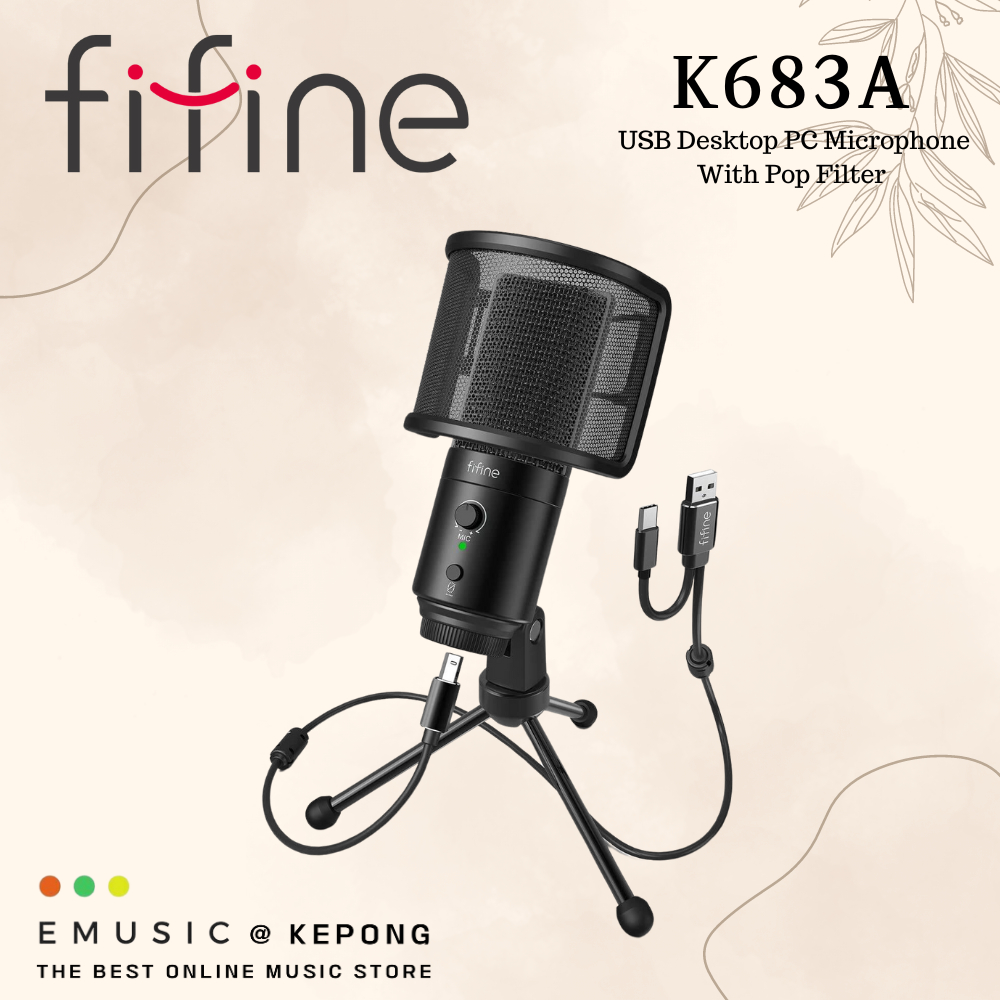 FIFINE K683A USB Desktop PC Microphone With Pop Filter Studio Condenser ...