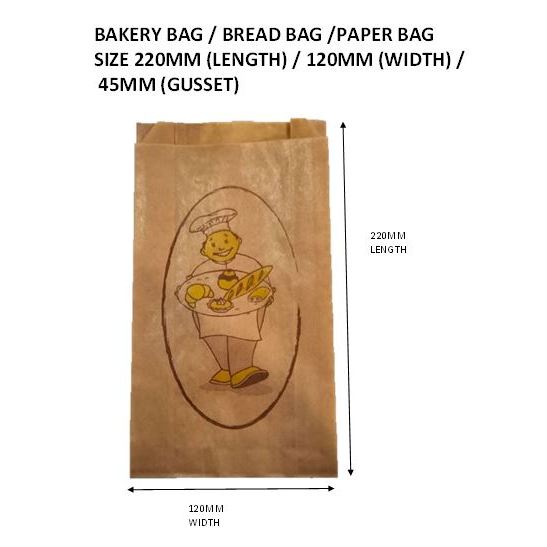 (1000PCS/CTN) PRINTED BREAD BAG / BAKERY BAG / BAG ROTI 220MM X 120MM X ...