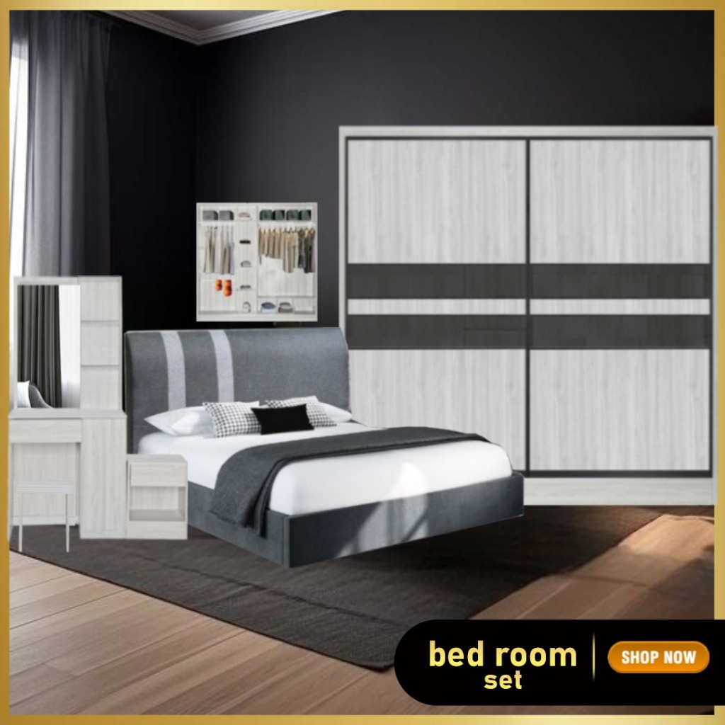 MESRA - Bedroom Set Sliding door /Set Bilik Tidur/Almari Baju/Katil ...