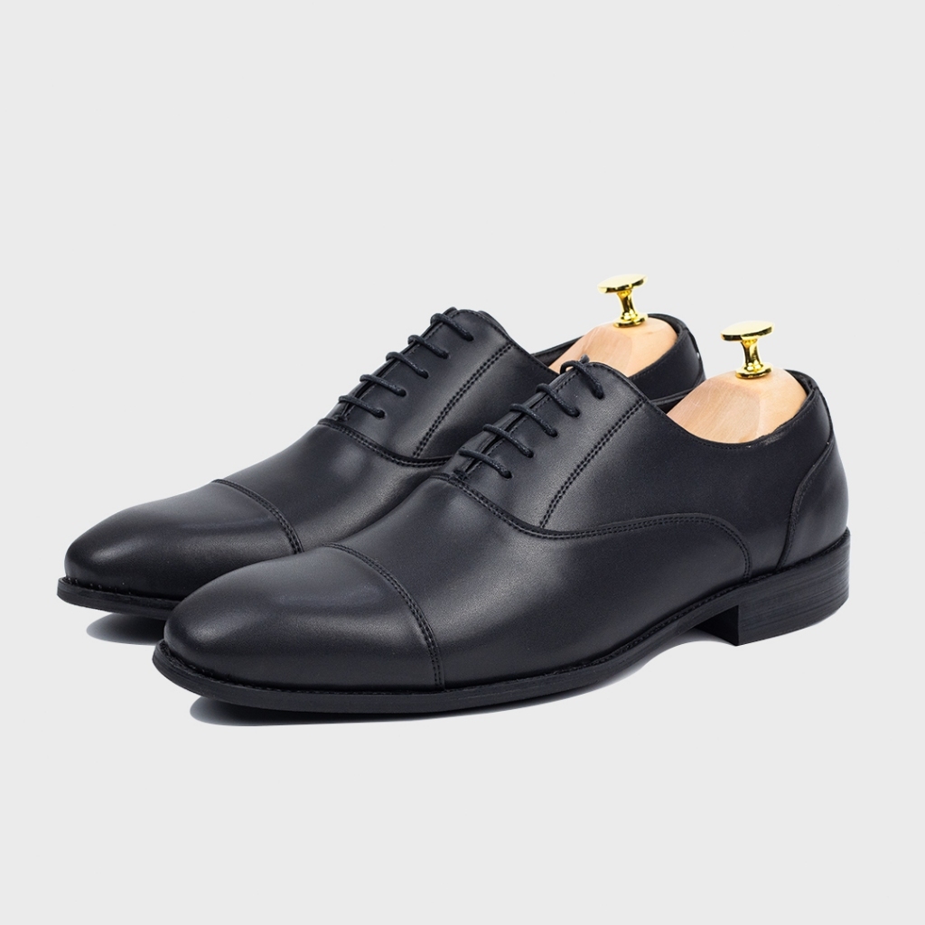 SilverChrome Oxford Cap Toe - Black Lace Up (TK882) | Kasut Kulit Hitam ...