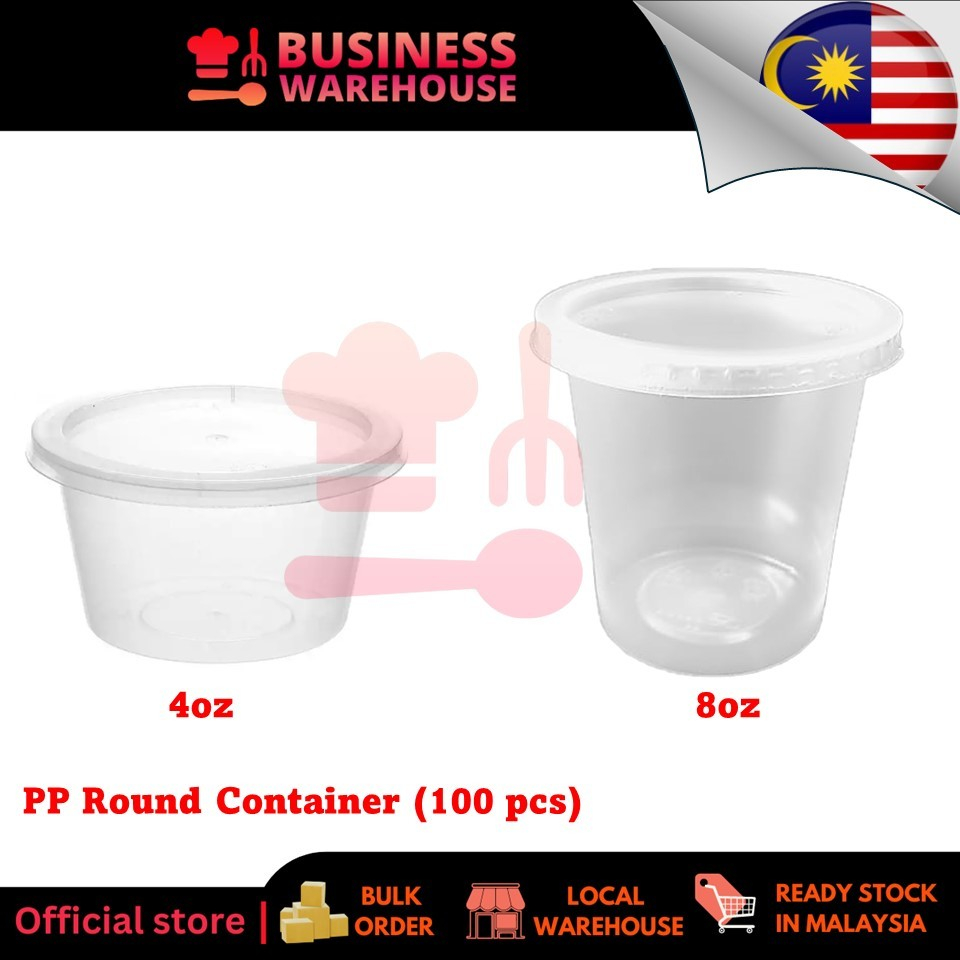【100 PCS】TEKA 4OZ / 8OZ PP ROUND CONTAINER / BEKAS JELI DAN BEKAS DADIH ...