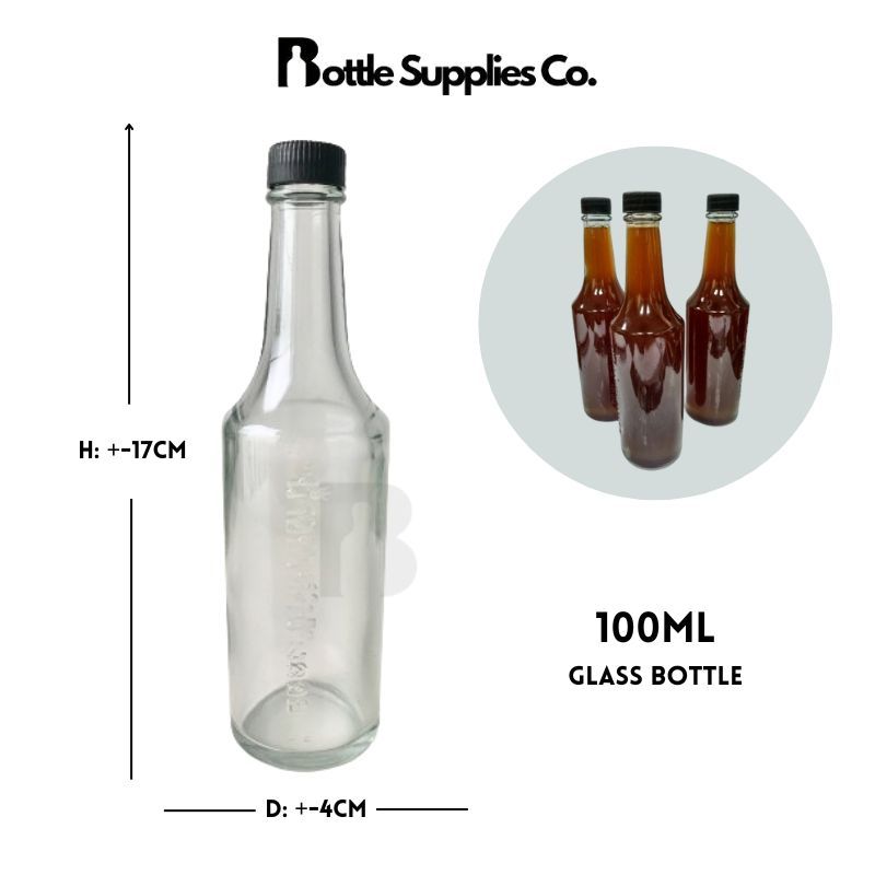 100ml Long Neck Glass Bottle with Cap and insert for beverages, honey ...