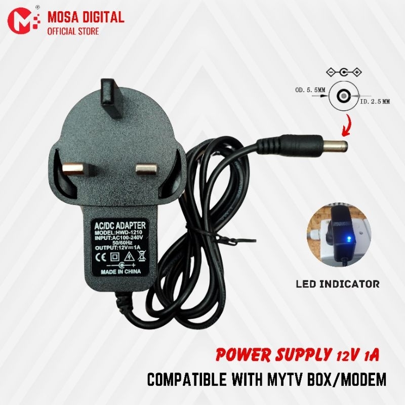 MOSA Power Adapter Mytv Decoder / Modem 12V 1A AC to DC Adaptor Supply ...
