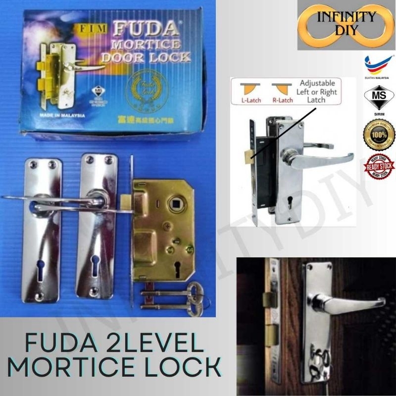 FUDA LOCK/2-LEVEL MORTICE DOOR LOCK/METAL GRILL DOOR HANDLE LOCK/KUNCI ...