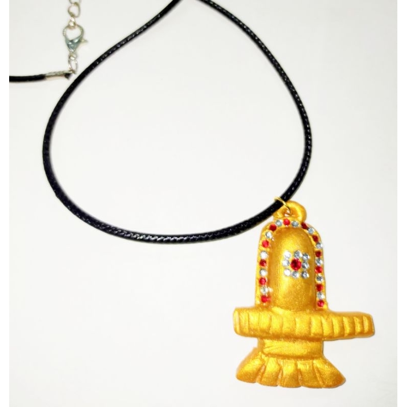 1pc.of handmade golden Lord Shiva Linggam locket with adjustable string ...