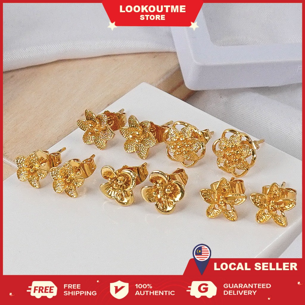 24K Gold Plated Korean Earrings Emas Korea Bangkok Subang Telinga ...
