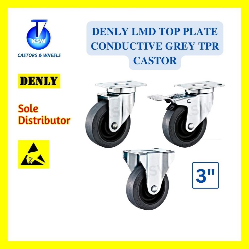 3" (75mm) Medium Duty Conductive TPR Swivel/Rigid/Brake DIY Replacement ...