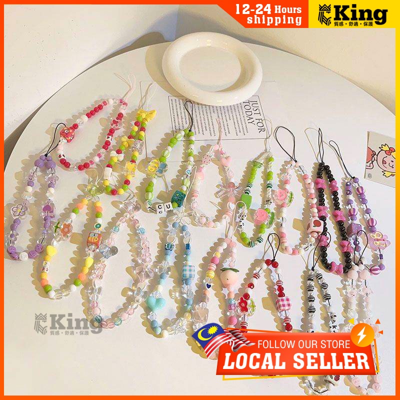 Flowers Heart Love Key Chain DIY Bracelet Pearl Short Wrist Strap Creative Fashion Mobile Phone ...