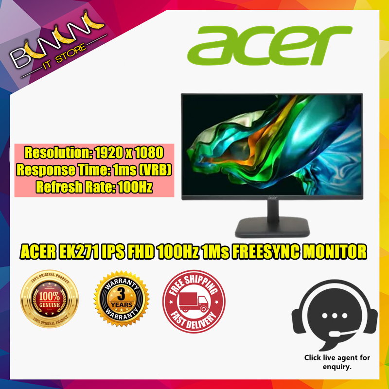 Acer EK271E Monitor | 27" | 1ms (VRB) | 100Hz | Full HD (1920 x 1080 ...