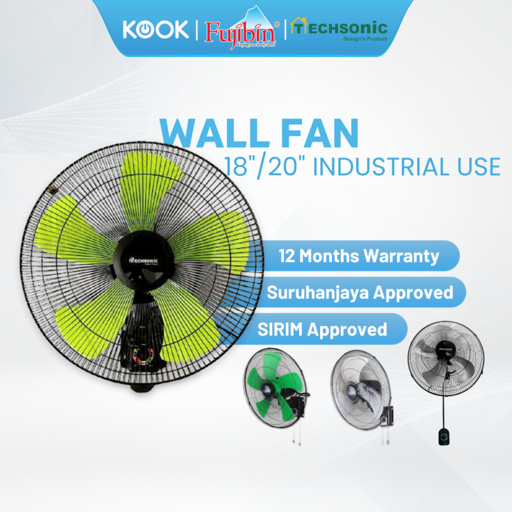 FUJIBIN l TECHSONIC 18"/20" Industrial Wall Fan Heavy Duty 3/5 Metal ...