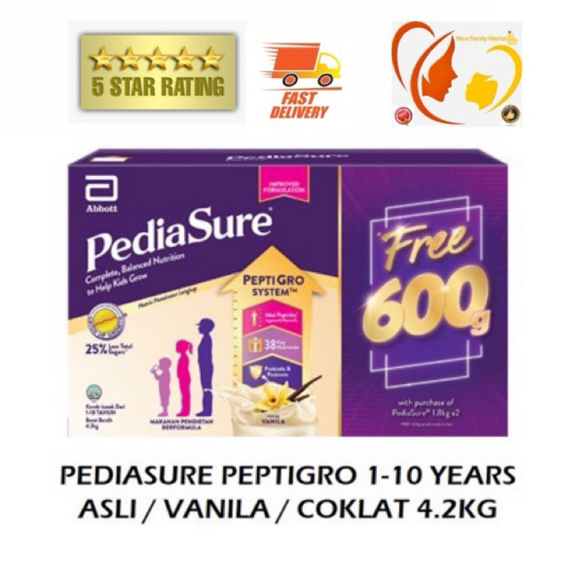 Pediasure Peptigro 1-10 Years Asli/Vanila/Coklat(1.8KG x 2 Free 600G)4.2KG | Shopee Malaysia