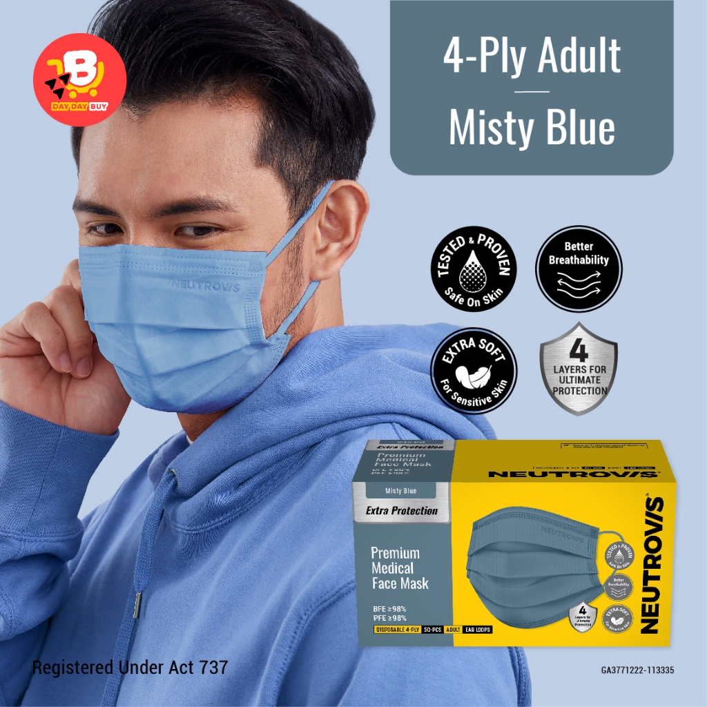 Neutrovis 4-Ply Premium Medical Face Mask - Misty Blue | Shopee Malaysia