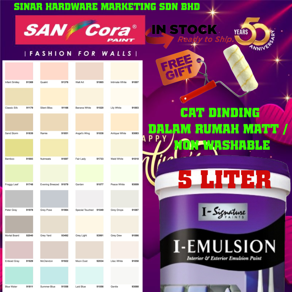 SINAR SANCORA I-EMULSION 5 LITER Interior Matt Wall Paint / Cat Dinding Dalam Tidak Kilat (Part ...