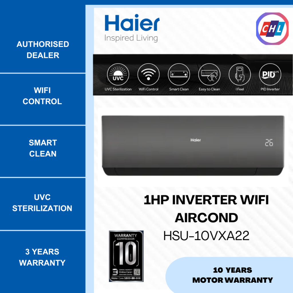 HAIER (AUTHORISED DEALER) 1HP 5 STAR INVERTER AIR COND WITH WIFI HSU ...