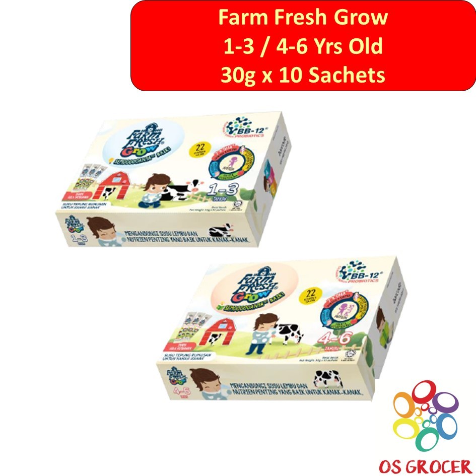 Farm Fresh Grow 1-3 / 4-6 Yrs Old Milk Powder 30g x 10 Sachets | Shopee ...