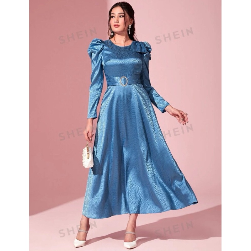 SHEIN Raya Outfit New Premium Release Modely Gigot Sleeve Belted ...