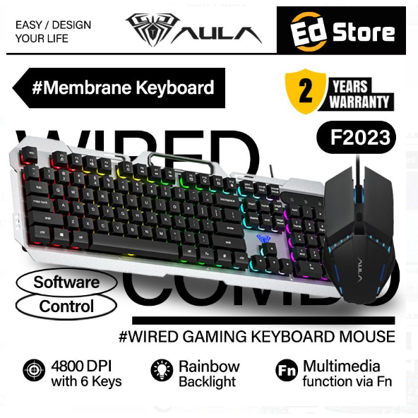 AULA F2023 RGB Gaming Keyboard Wired Membrane Switch Mechanical Feeling ...