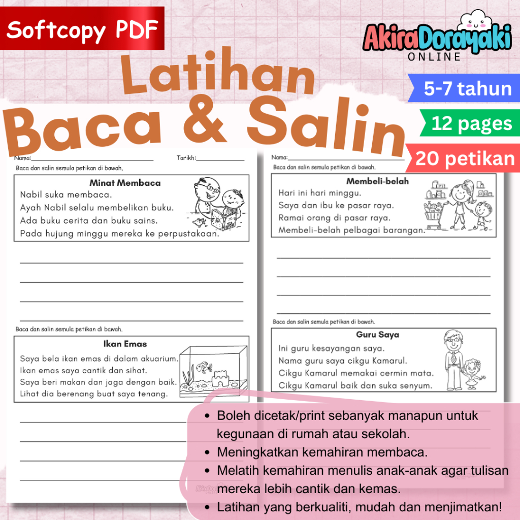 05 PDF [softcopy] Latihan Baca dan Salin Lembaran Kerja Bahasa Melayu - print sendiri | Shopee ...