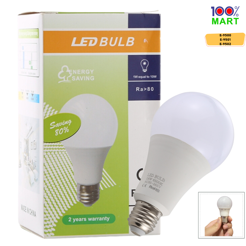 [100% Mart] Energy Saving LED Ball Shape Bulb White 6000-6500K E27 12W ...