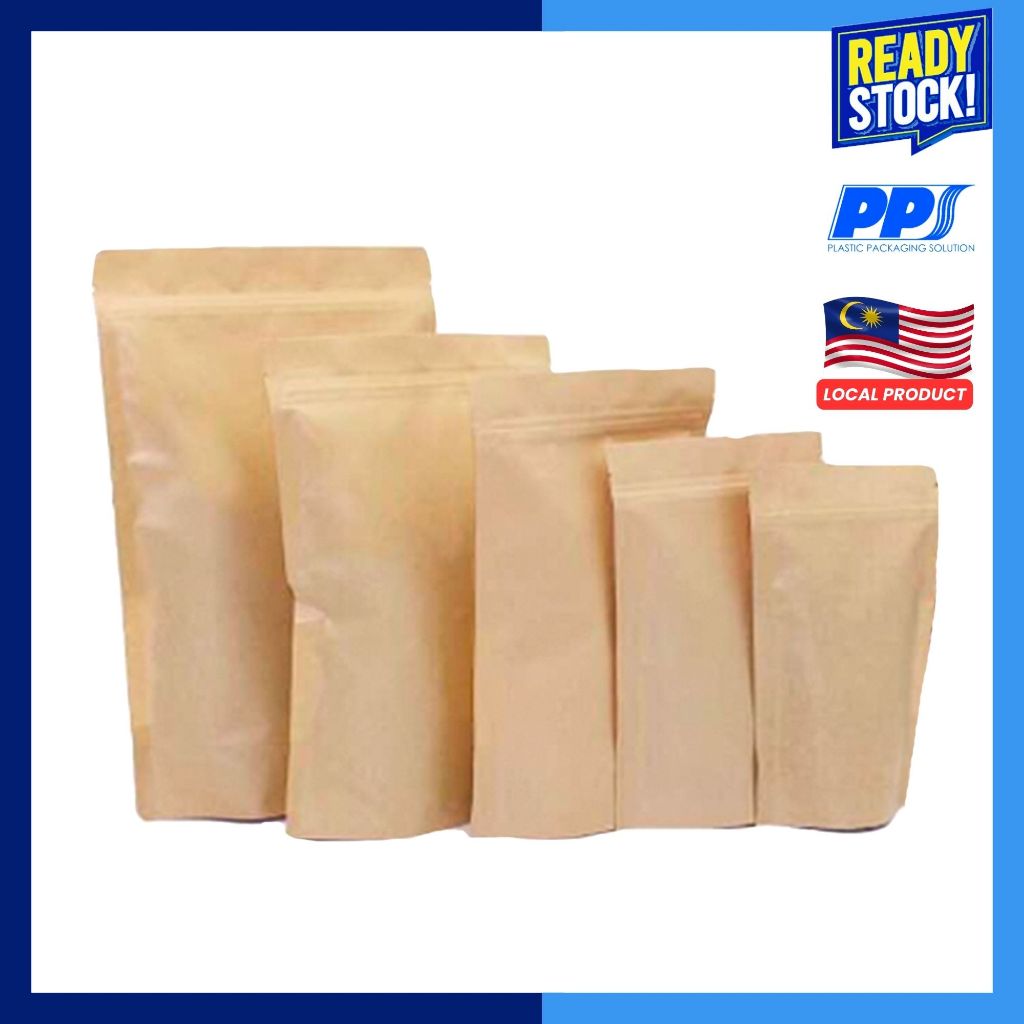 50pcs Zipper Kraft Aluminium Foil Stand Up Bag Kraft Paper Foil Bags ...