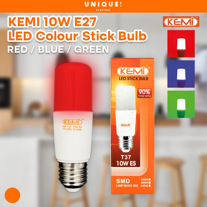 KEMI 10W E27 LED COLOUR STICK BULB | REPLACEMENT CEILING BULB (RED/BLUE ...