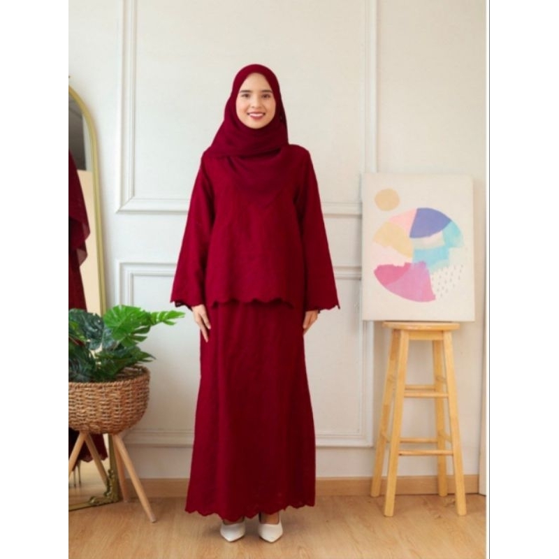BAJU KURUNG MODEN LACE COTTON SOFT YELLOW LILAC MAROON BLACK | Shopee ...
