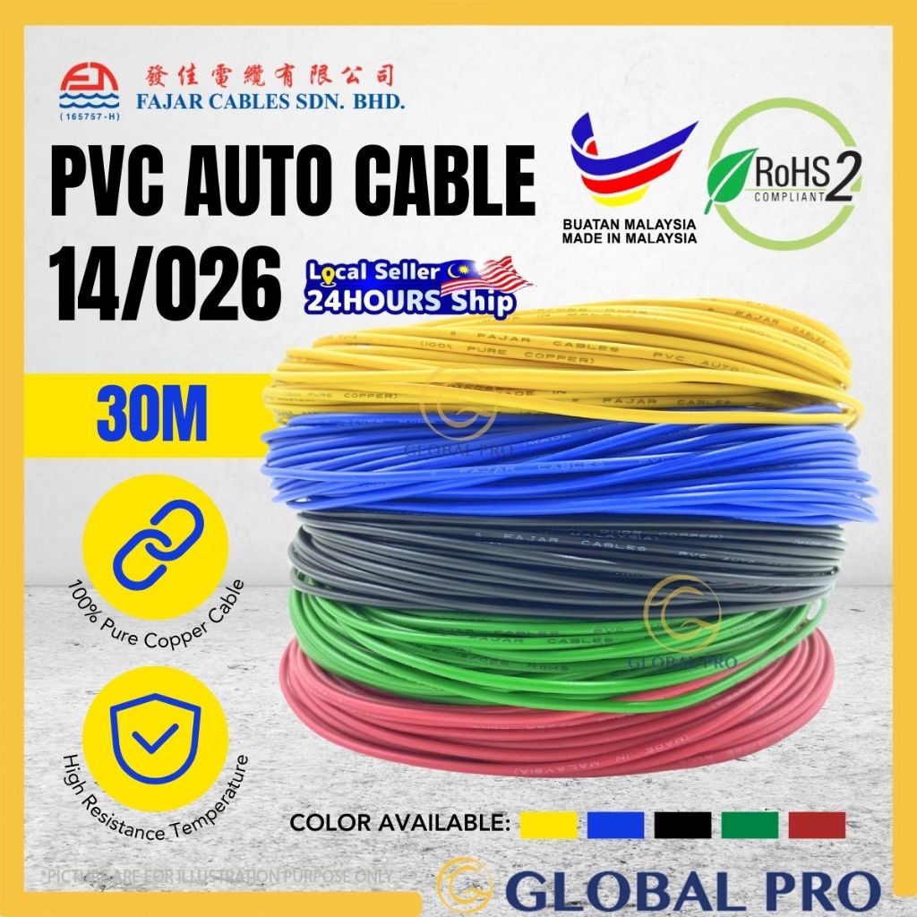 FAJAR 14/0.26MM AUTO CABLE 30 Meter 100% Pure Copper Car Lorry Automotive Wire Auto Cables Red ...