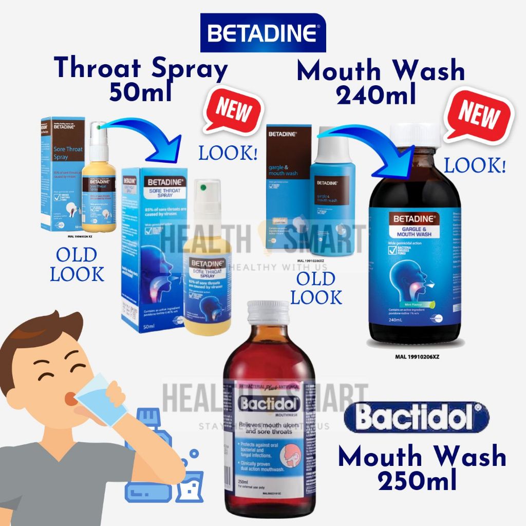 Betadine Gargle & Mouth Wash 240ml / Throat Spray 100ml /190ml / 50ml ...