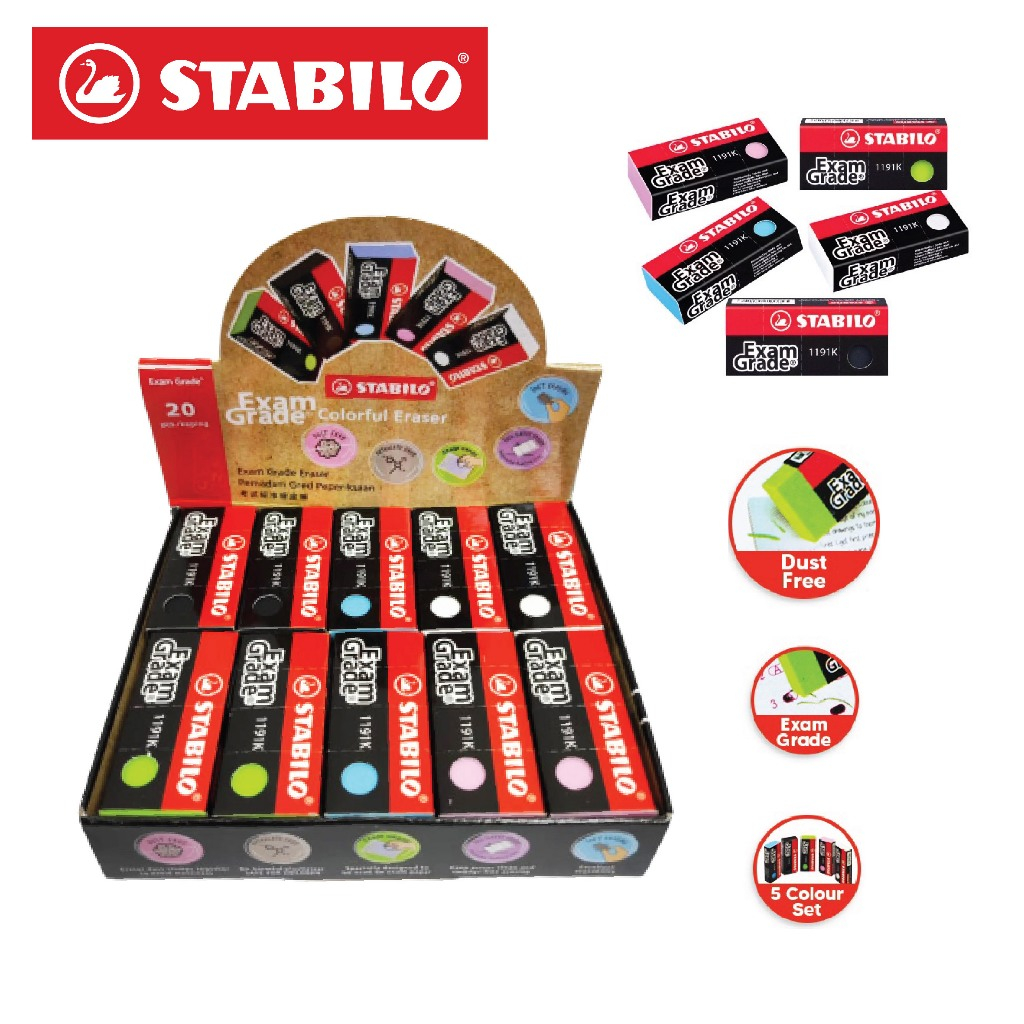 STABILO EXAM GRADE COLORFUL ERASER 1191K (20pcs/BOX) | Shopee Malaysia