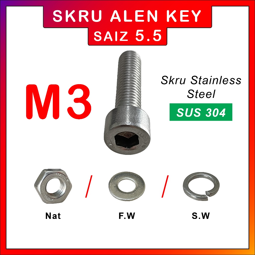 STAINLESS STEEL (M3) HEXAGON SOCKET HEAD CAP SCREW ALLEN KEY SCREW ...