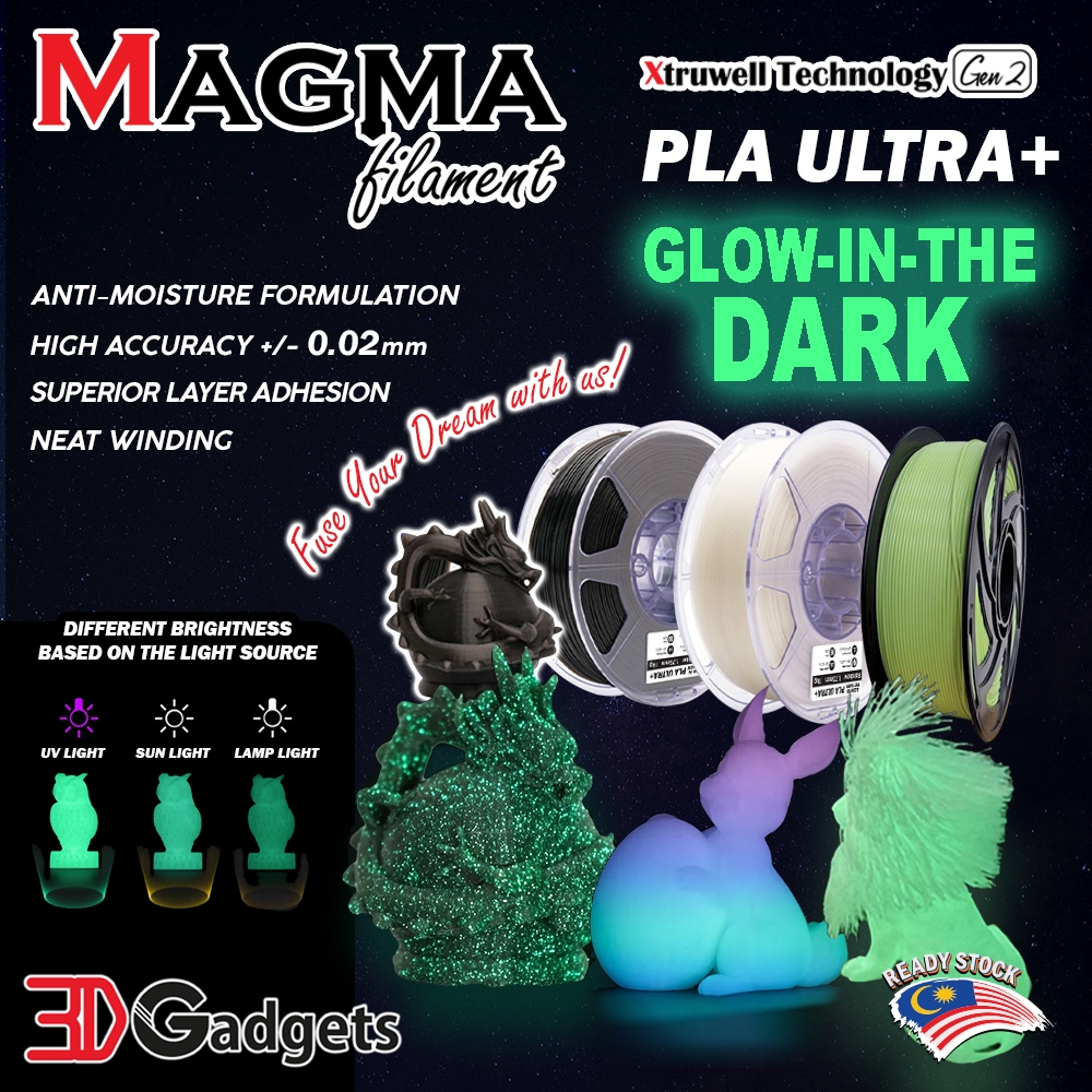 Magma Glow In The Dark PLA Ultra+ Series 1.75mm 1KG FDM 3D Printing Filament Bambu Lab ...