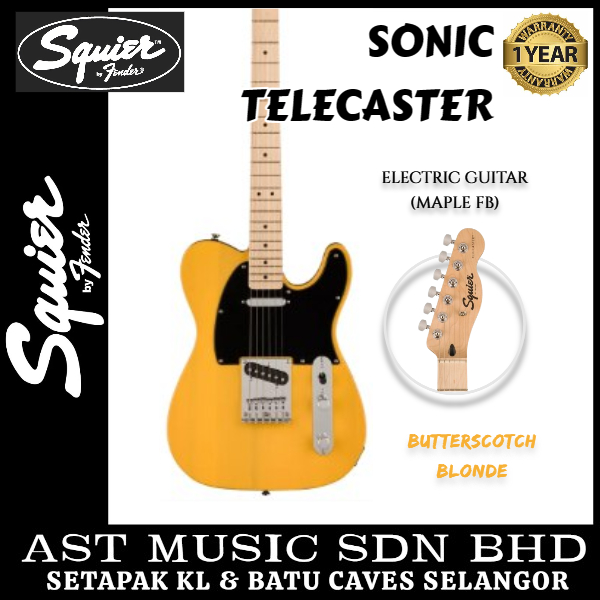 Squier Sonic Telecaster Electric Guitar w/Black Pickguard, Maple FB – Butterscotch Blonde ...