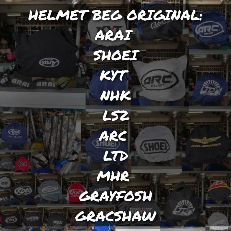 😍HELMET BEG BAG ARAI SHOEI NHK KYT LTD ARC GIVI GRAYFOSH GRACSHAW LS2 ...
