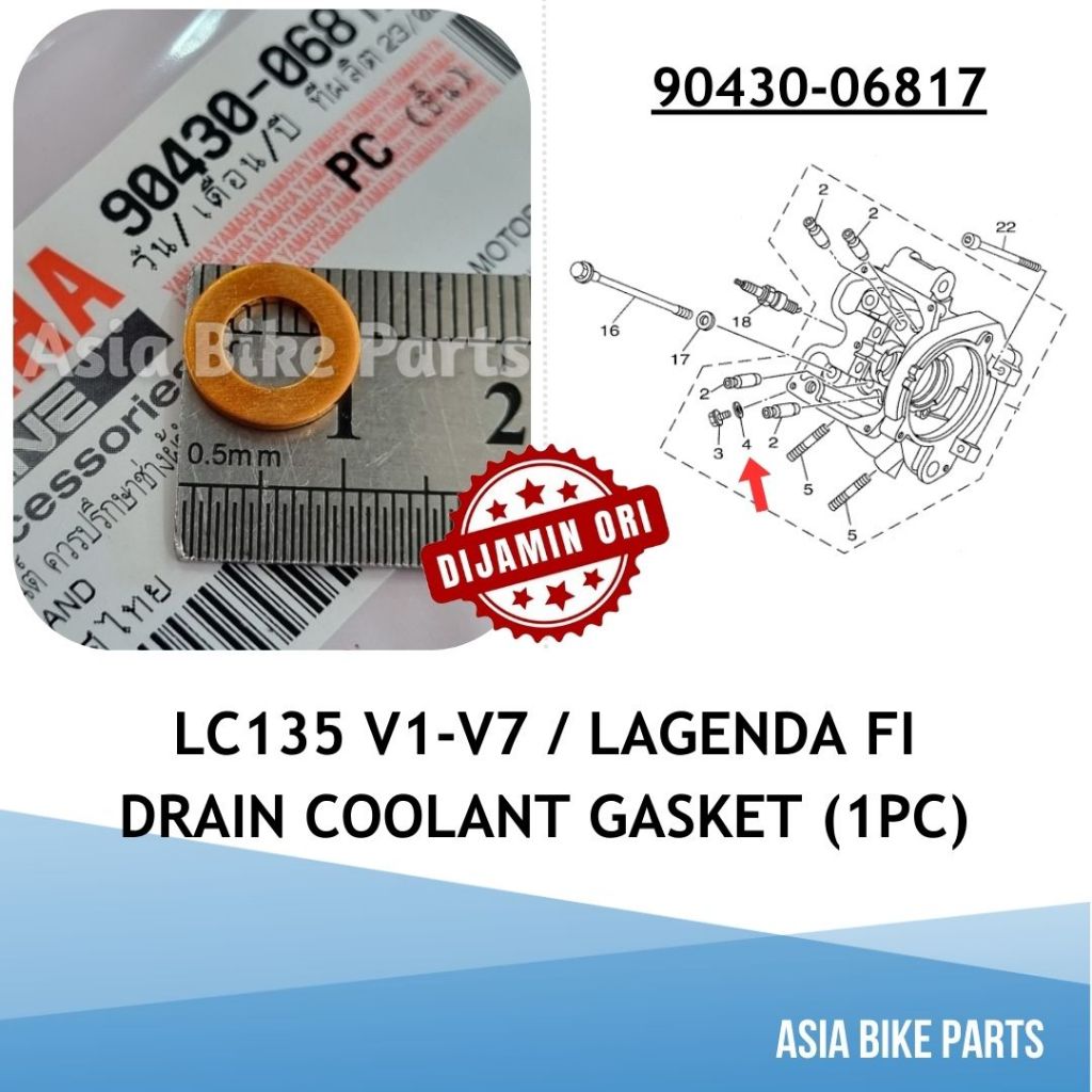 Yamaha Original LC135 V1 V2 V3 V4 V5 V6 V7 / Lagenda FI Drain Coolant Gasket Washer Tembaga ...