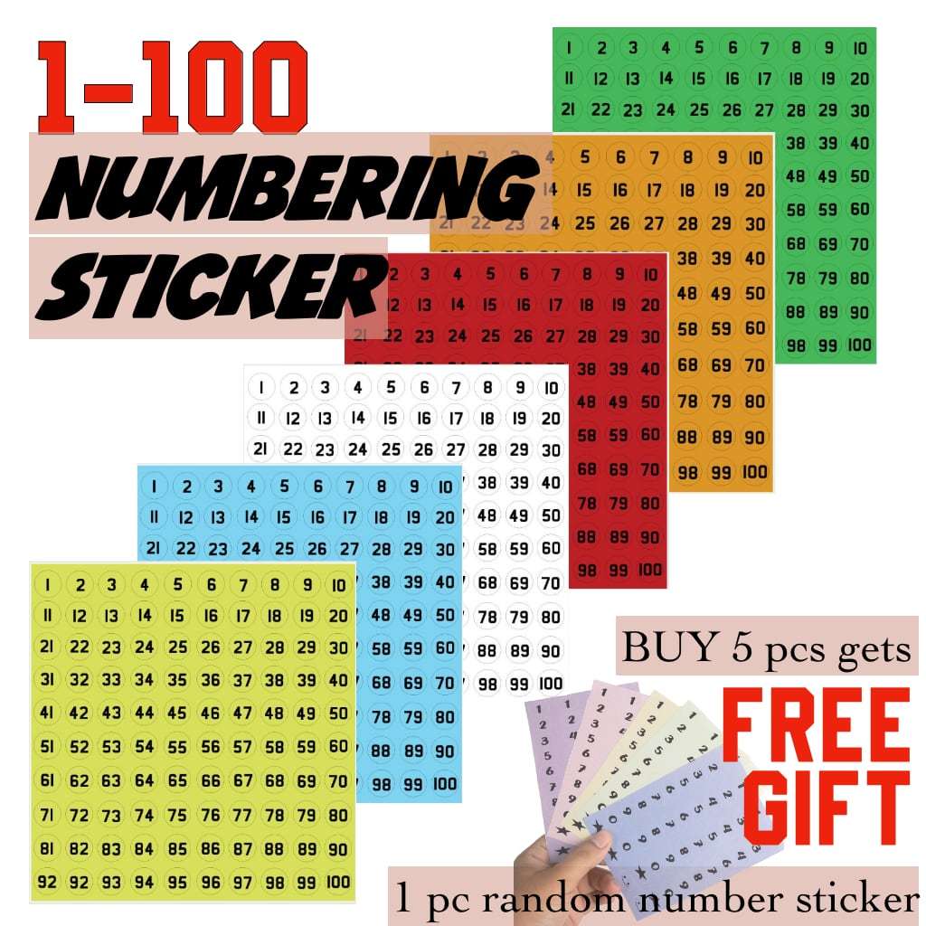 FREE STICKER!! (1-100) 10mm Number Sticker Stick Label Consecutive ...