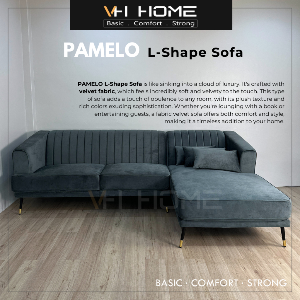 VH PAMELO L-Shape Sofa 3 Seater Sofa L Shape Kain Baldu Fabric Velvet ...