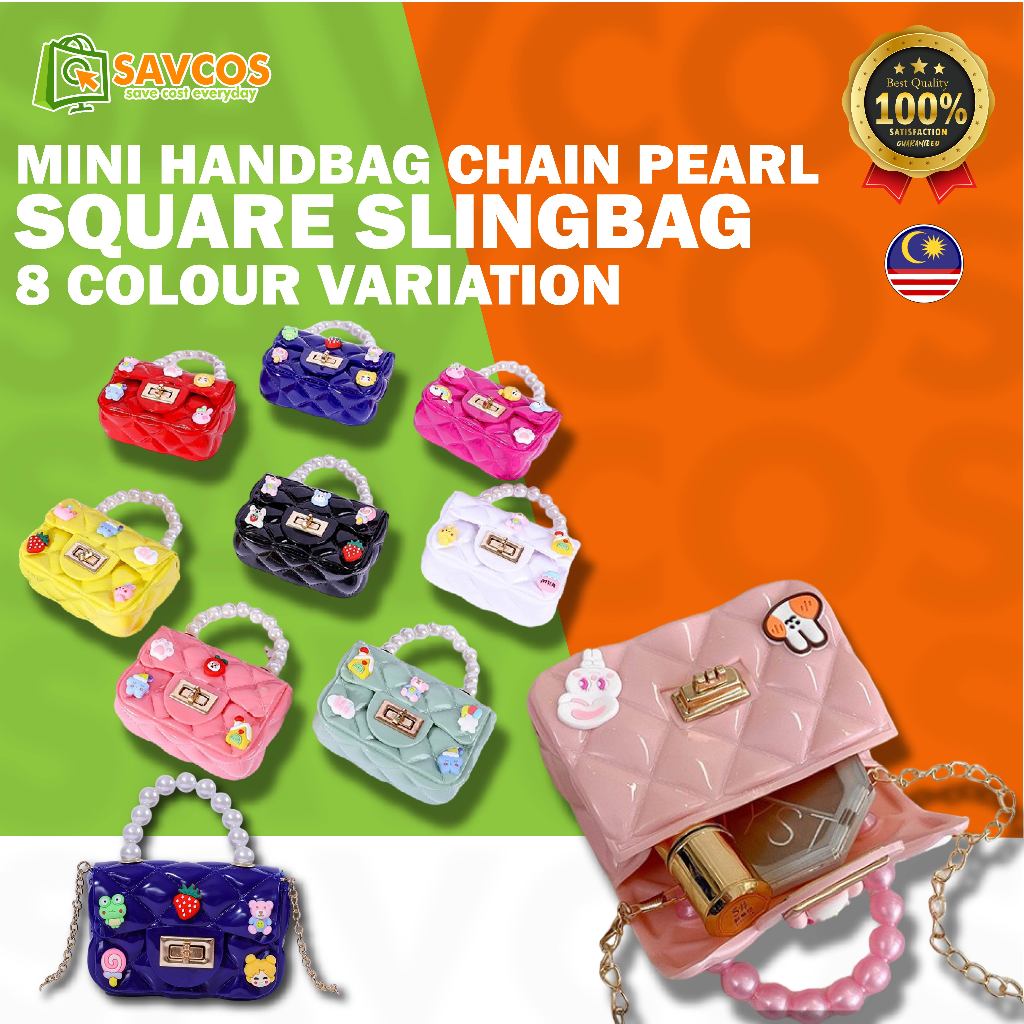 READY STOCK Cute Woman Handbag Chain Pearl Square Sling Bag Women Beg ...