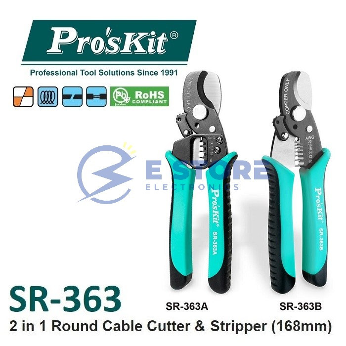 Pro'sKit SR-363A / SR-363B 2 in 1 Round Cable Cutter & Stripper ...
