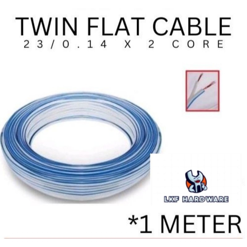 1 METER TWIN FLAT CABLE 23/0.14 X 2 CORE BLUE WHITE 100% PURE COPPER ...