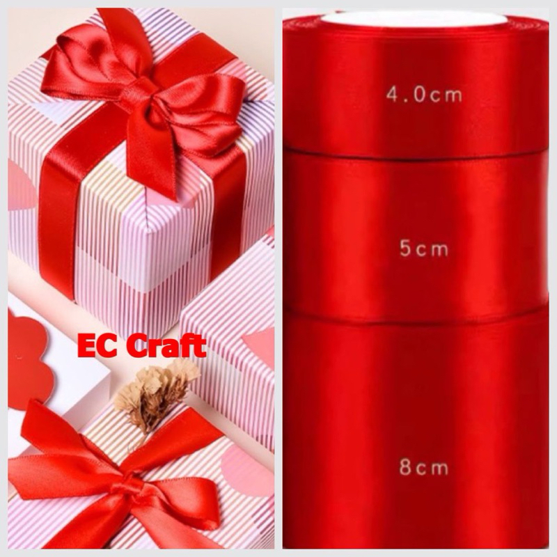 RED Merah 4cm 5cm 8cm Premium Quality Satin Ribbon Craft Wedding ...