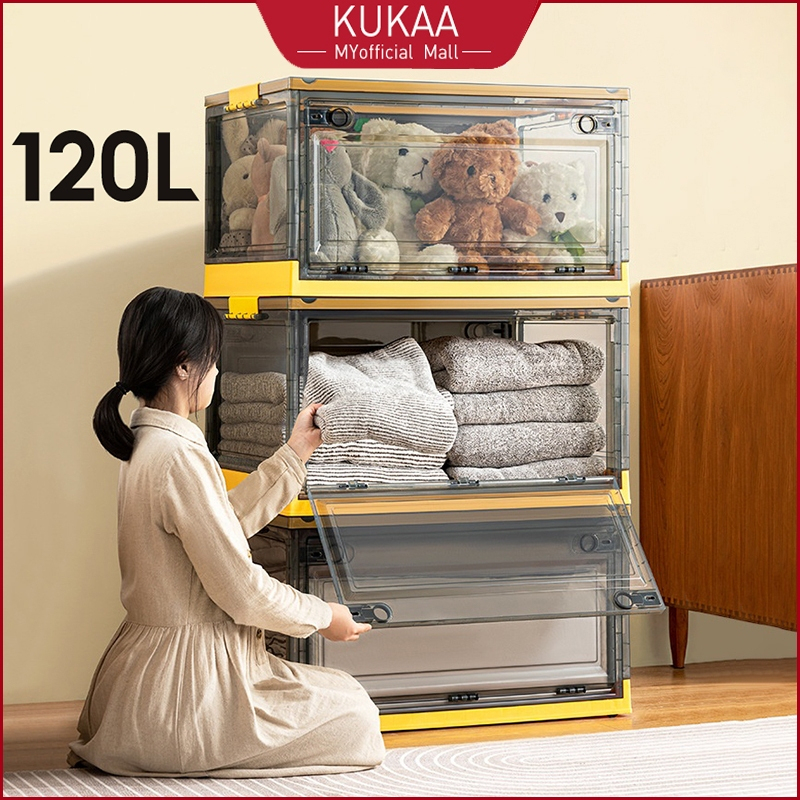 120L Foldable Storage Box With Lid & Wheels Large Capacity Multipurpose ...