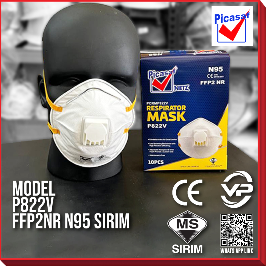 PICASAF NIETZ SIRIM DOSH N95 MASK PCRM P822V N95 WITH VALVLE 8210V FFP2 ...