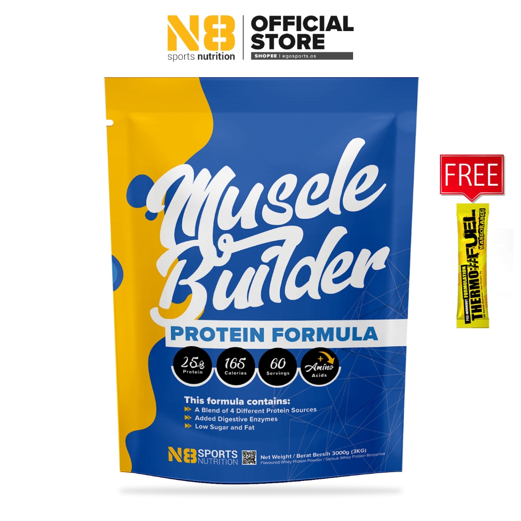 N8 Muscle Builder Protein 3kg (6.72lbs) 60 Servings + FREE Pre-workout ...